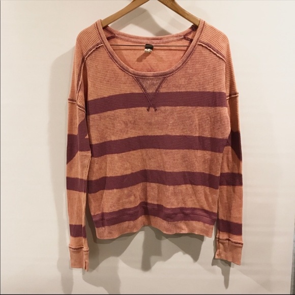 We The Free | Tops | We The Free Orange Striped Thermal Henley Top S ...